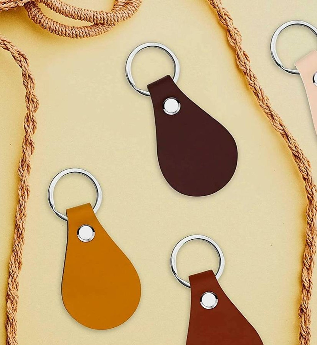 20 Pack Leather Key Fob Kit PU Leather Keychain Blanks With Key Rings ...