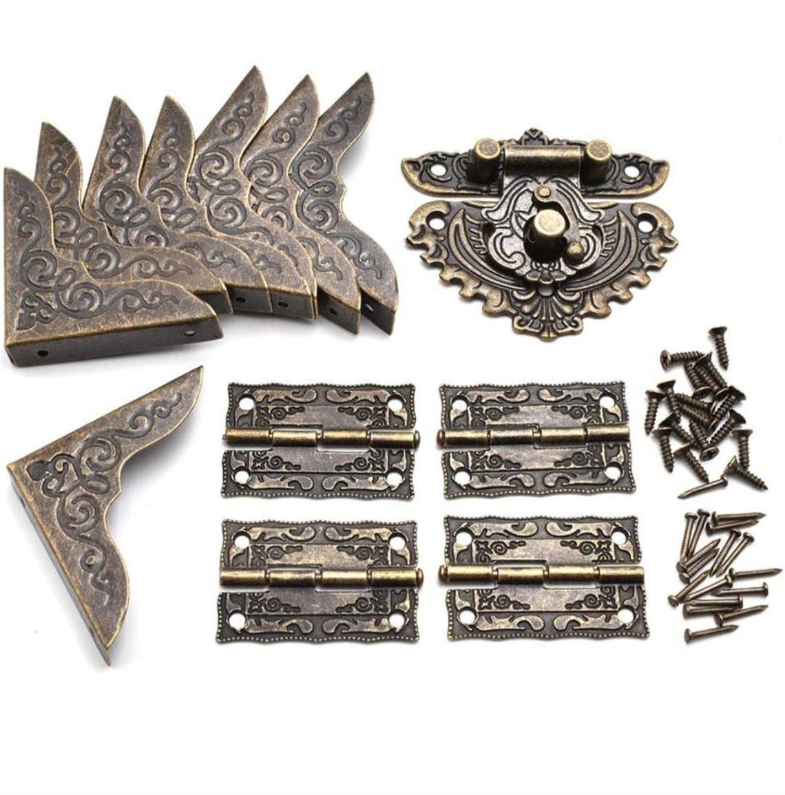 Mini Bronze Antique Padlock Hasp Latch Box Corner Protectors Retro ...