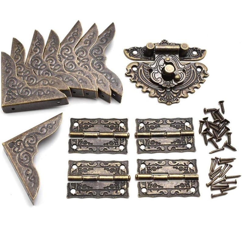 Mini Bronze Antique Padlock Hasp Latch Box Corner Protectors Retro ...