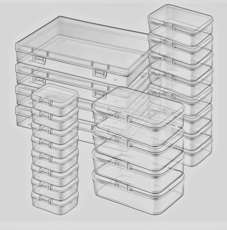 24pcs Mixed Sizes Storage Containers Box With Hinged Lid Clear Mini ...