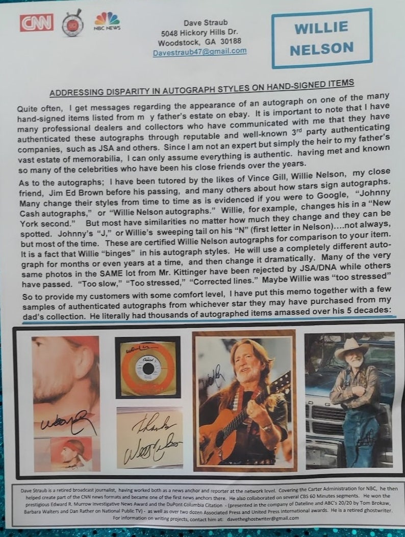 Willie Nelson Two Framed Set HAND SIGNED Photo and Extreme Rare ...