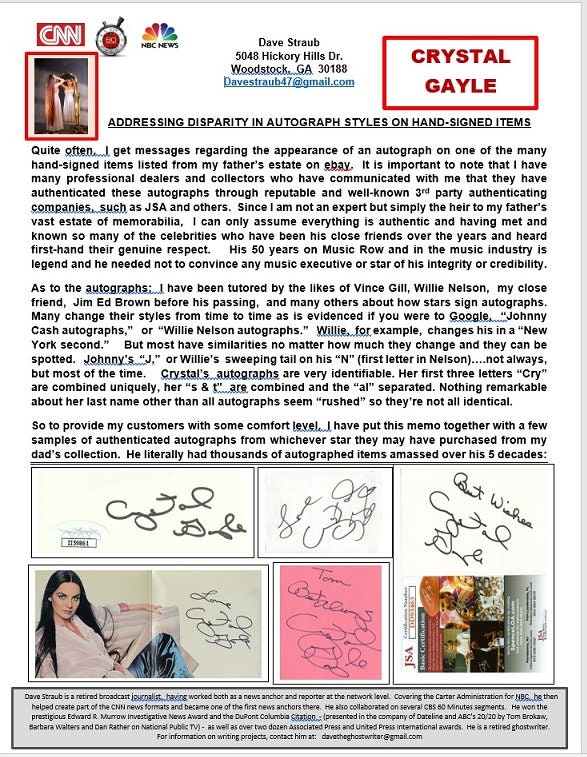 Crystal Gayle Hand Signed RARE Photo W/coa - Etsy