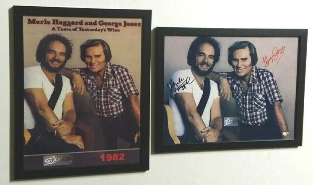George Jones Merle Haggard Hand Signed Yesterdays Wine Promo Photo