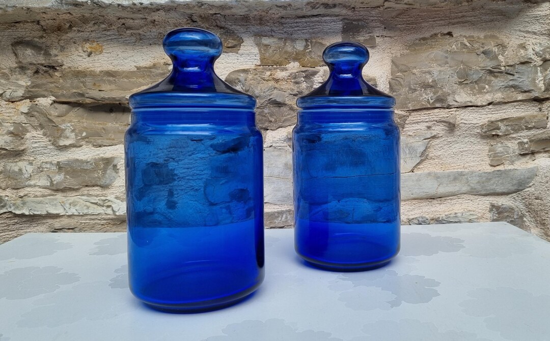 Vintage Cobalt Blue Glass Storage Jar, Luminarc - Etsy