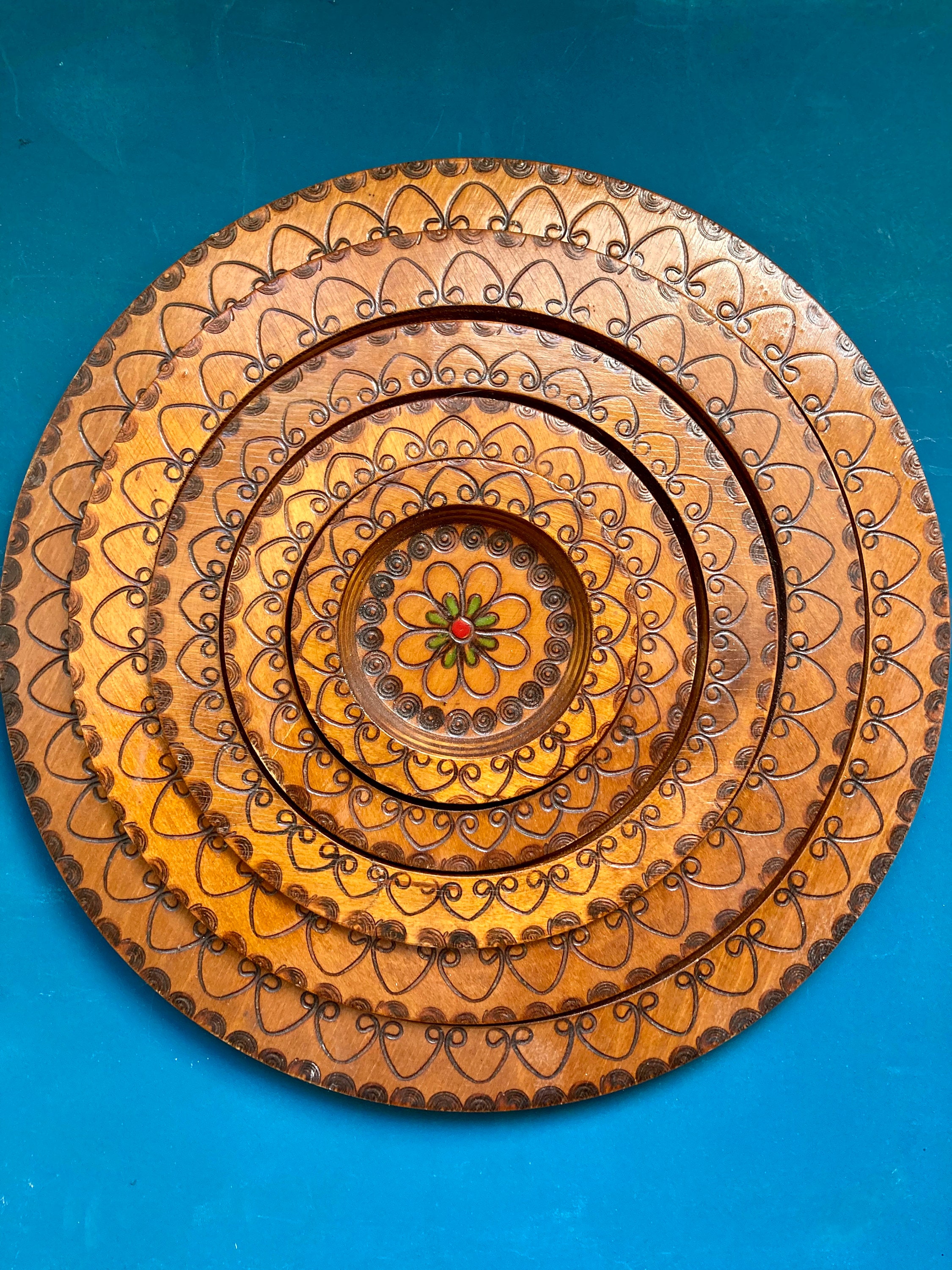 Set of 5 Vintage Hand Carved Wood Plate | Etsy