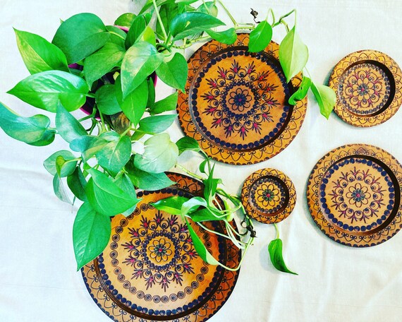 Set of 5 Vintage Hand Carved Wood Plate | Etsy