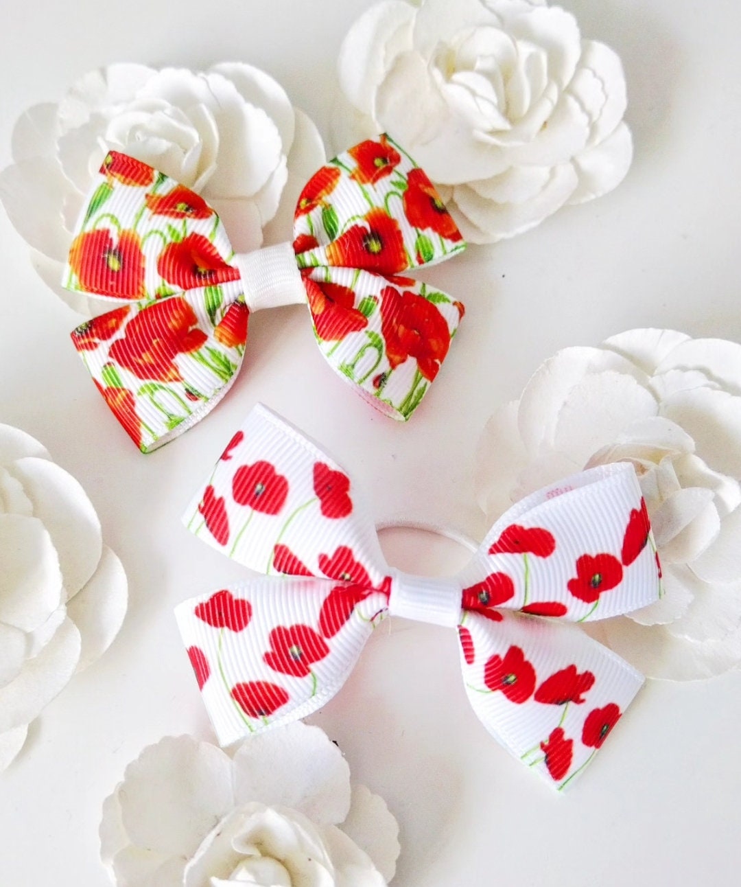Floral Poppy Bow, Small Bows Pigtail, Baby Bows, Bows for Girls, Gifts ...