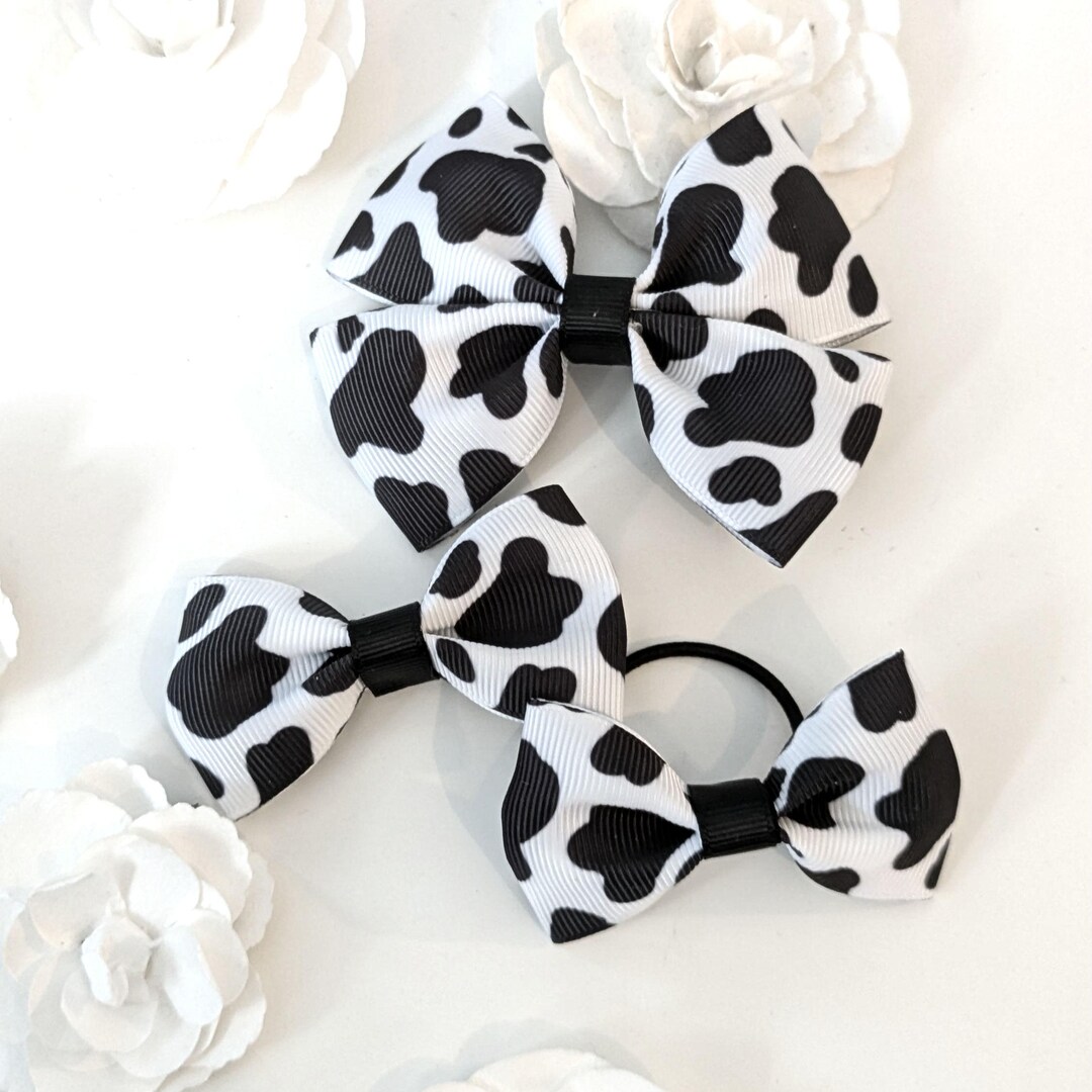 Cow Print Hair Bows, Cowboy Bows, Black and White Cow Print Bows, - Etsy