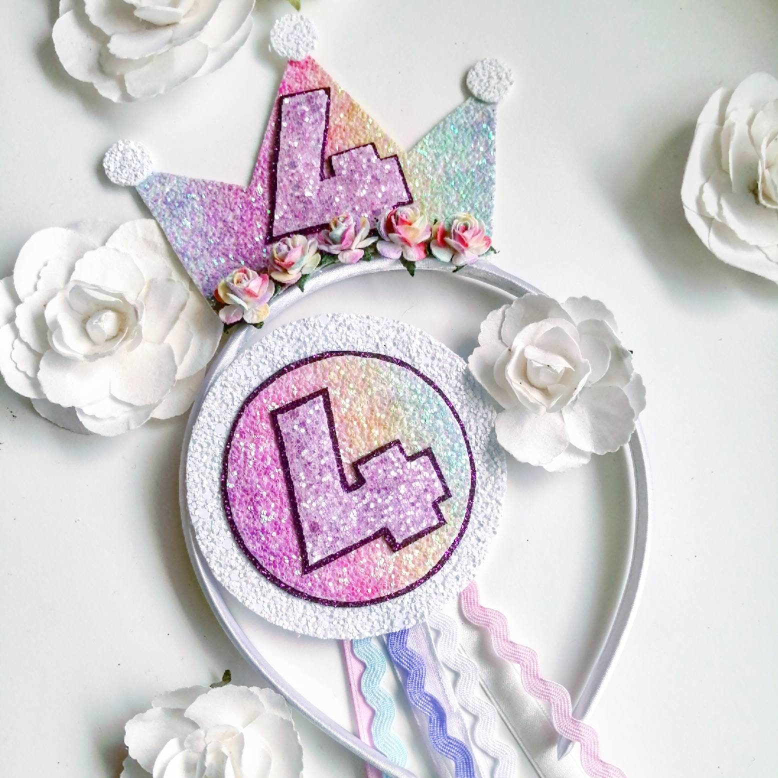 Girls Rainbow Birthday Crown Headband Crown and Badge Set | Etsy