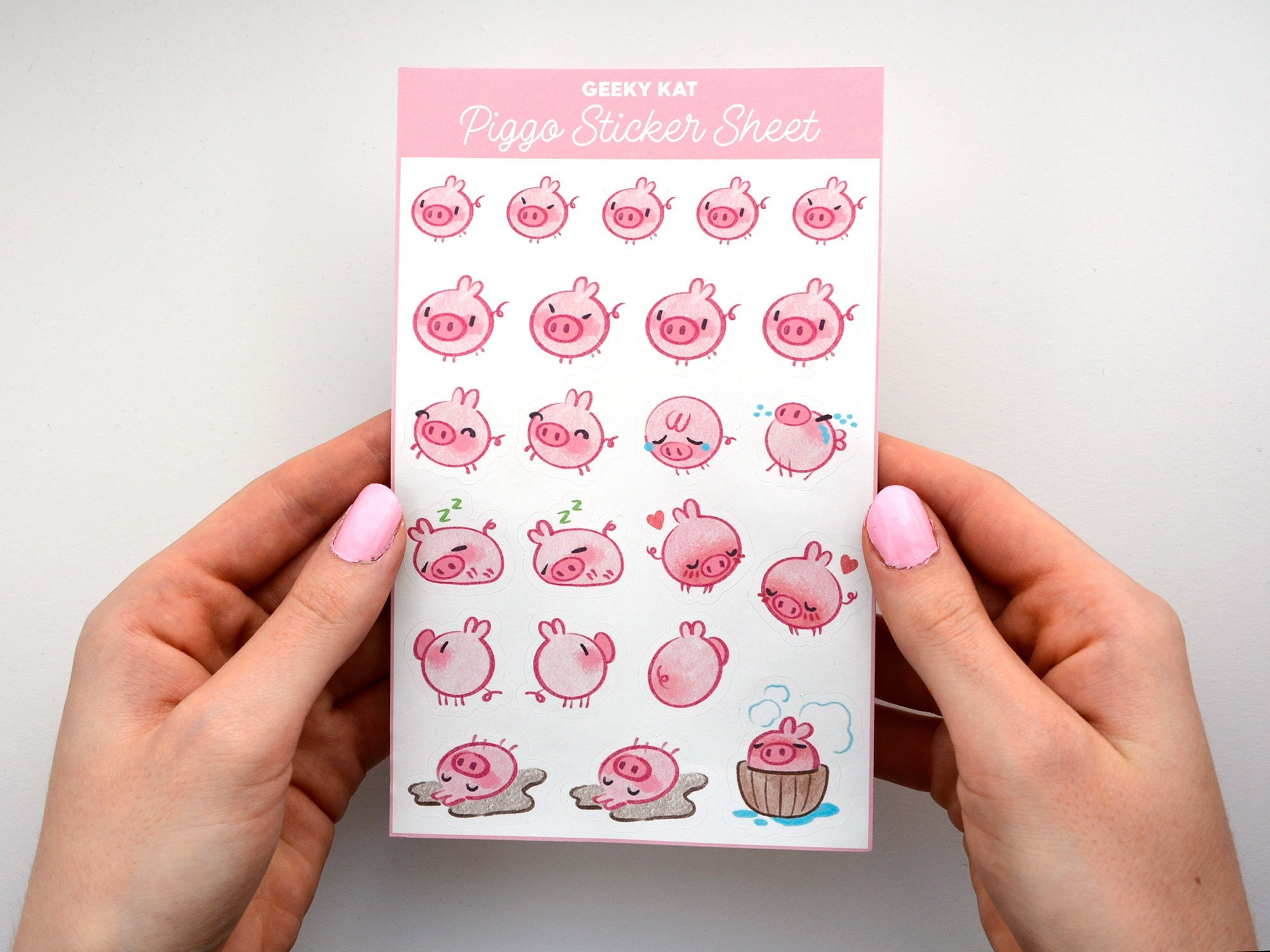 Piggo Pig Cute Kawaii Emoji Sticker Sheet | Etsy