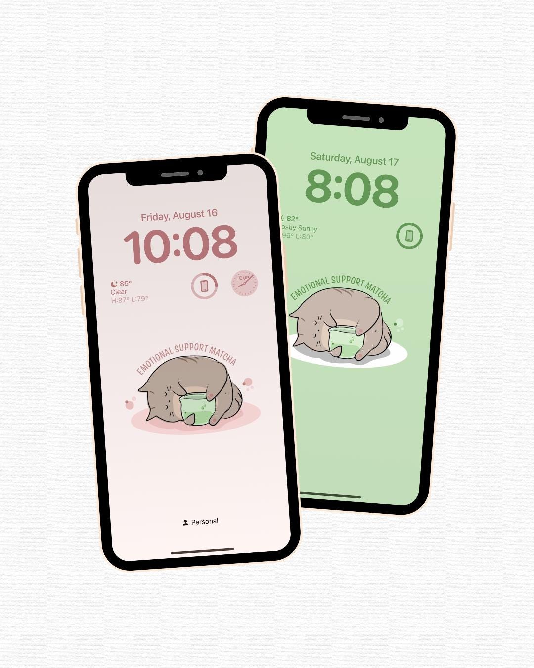 Phone Wallpaper Bundle Emotional Support Matcha Cat Digital Download ...