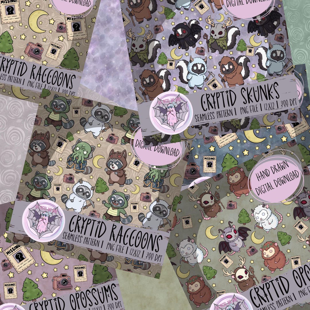 Cryptid Street Cats Collection Seamless File, Sub Images, Hand Drawn ...