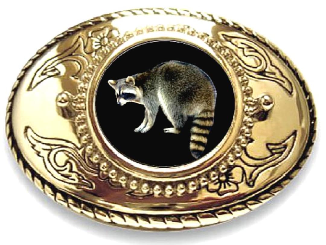 RACOON COON BANDIT Chasse au raton laveur Boucle de ceinture faite main ...
