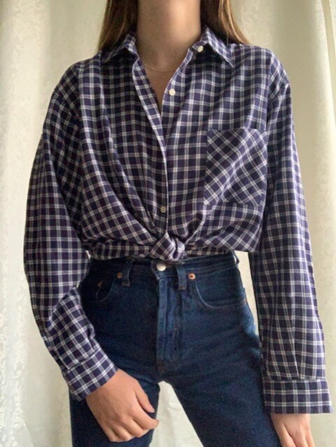 Vintage 1980s Navy Blue White Checkered Lumberjack Style - Etsy