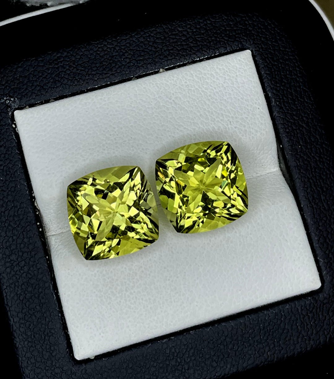Natural Green Gold Quartz Gemstone Pair | 15 Ct AAA Cushion Cut Loose ...