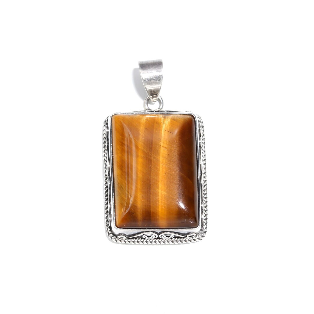 925 Sterling Silver Rectangle Tiger Eye Pendant | Women's Necklace - Etsy