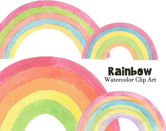 Watercolor Rainbow Clipart. Hand painted colorful rainbow. | Etsy