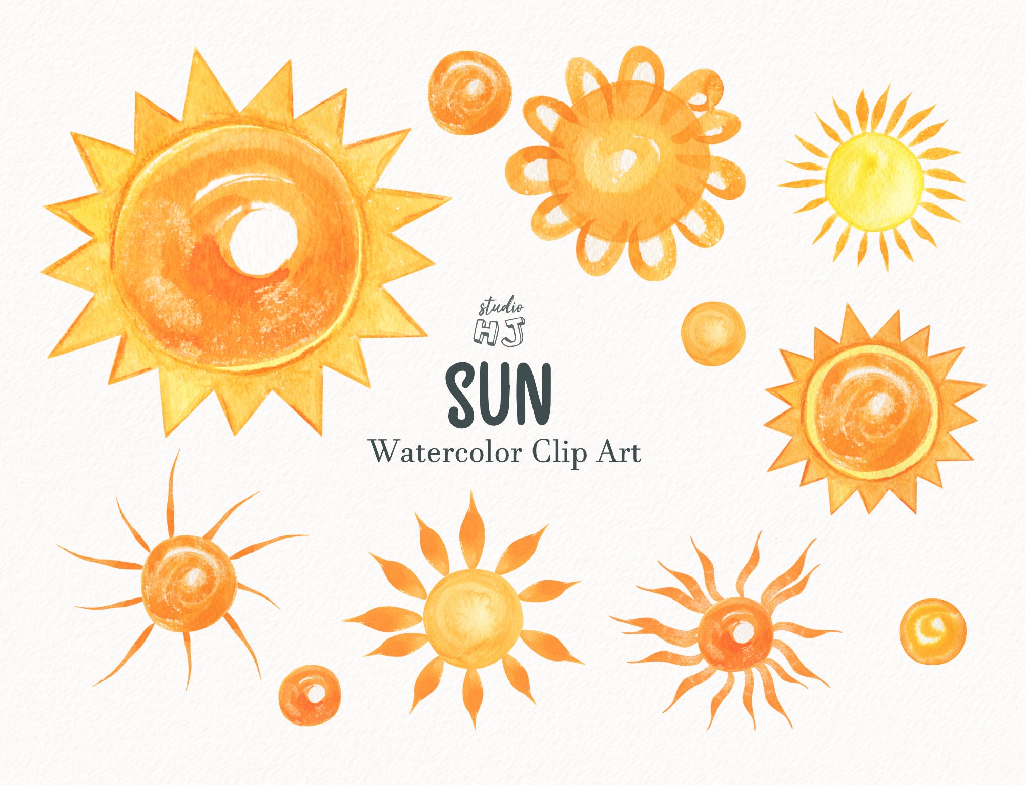 Watercolor Sun Clipart Png.digital Download - Etsy