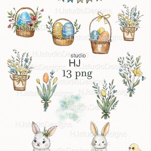 Easter Watercolor Clipart Set, Hand-painted Spring Bunny, Eggs, Flowers ...