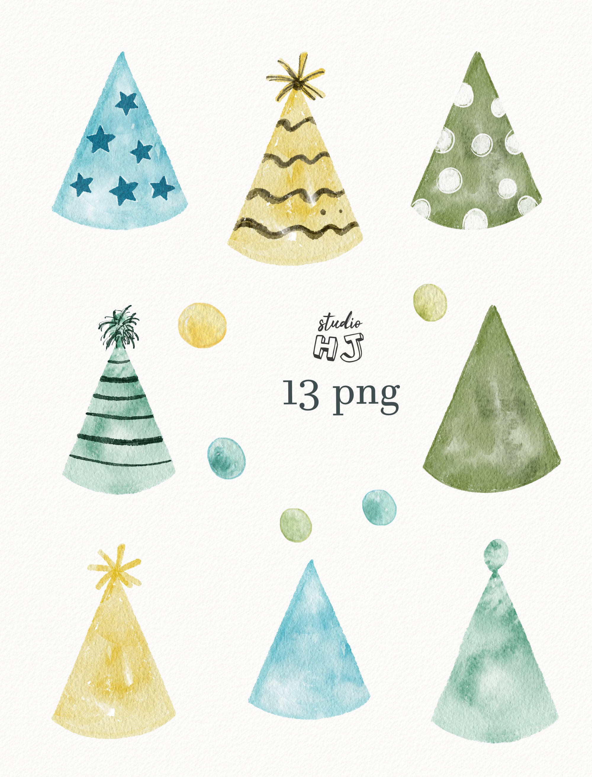 Watercolor Party Hats Clipart Png.digital Download - Etsy