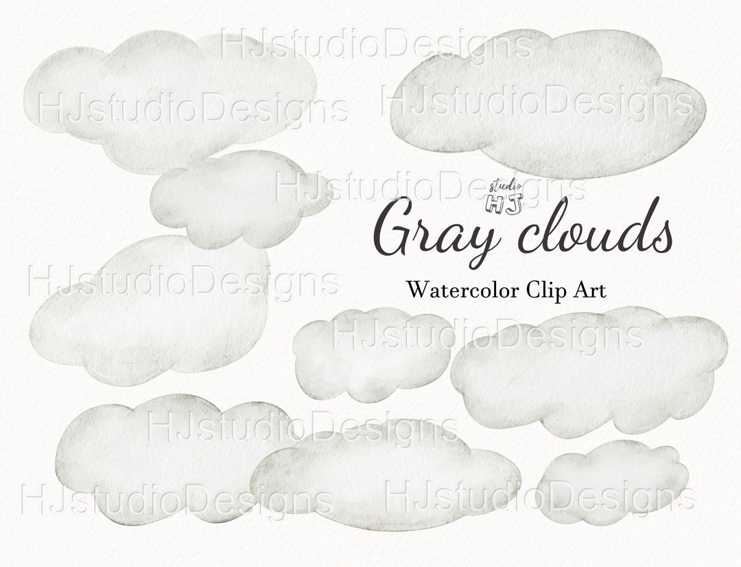 Watercolor Gray Clouds Clipart Png.digital Download - Etsy