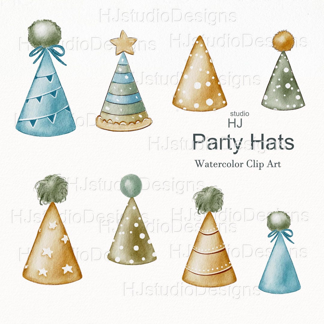 Watercolor Party Hats Clipart Png.digital Download - Etsy