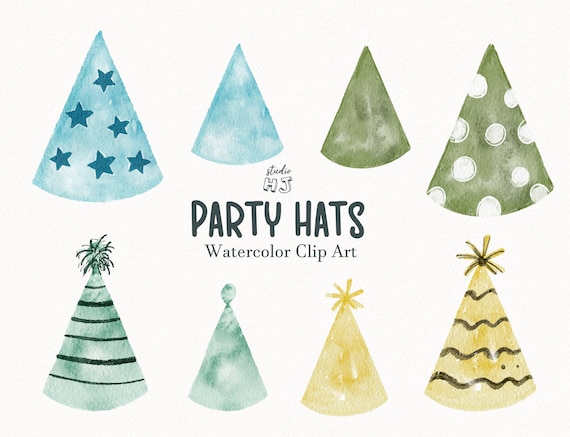 Watercolor Party Hats Clipart Png.digital Download | Etsy