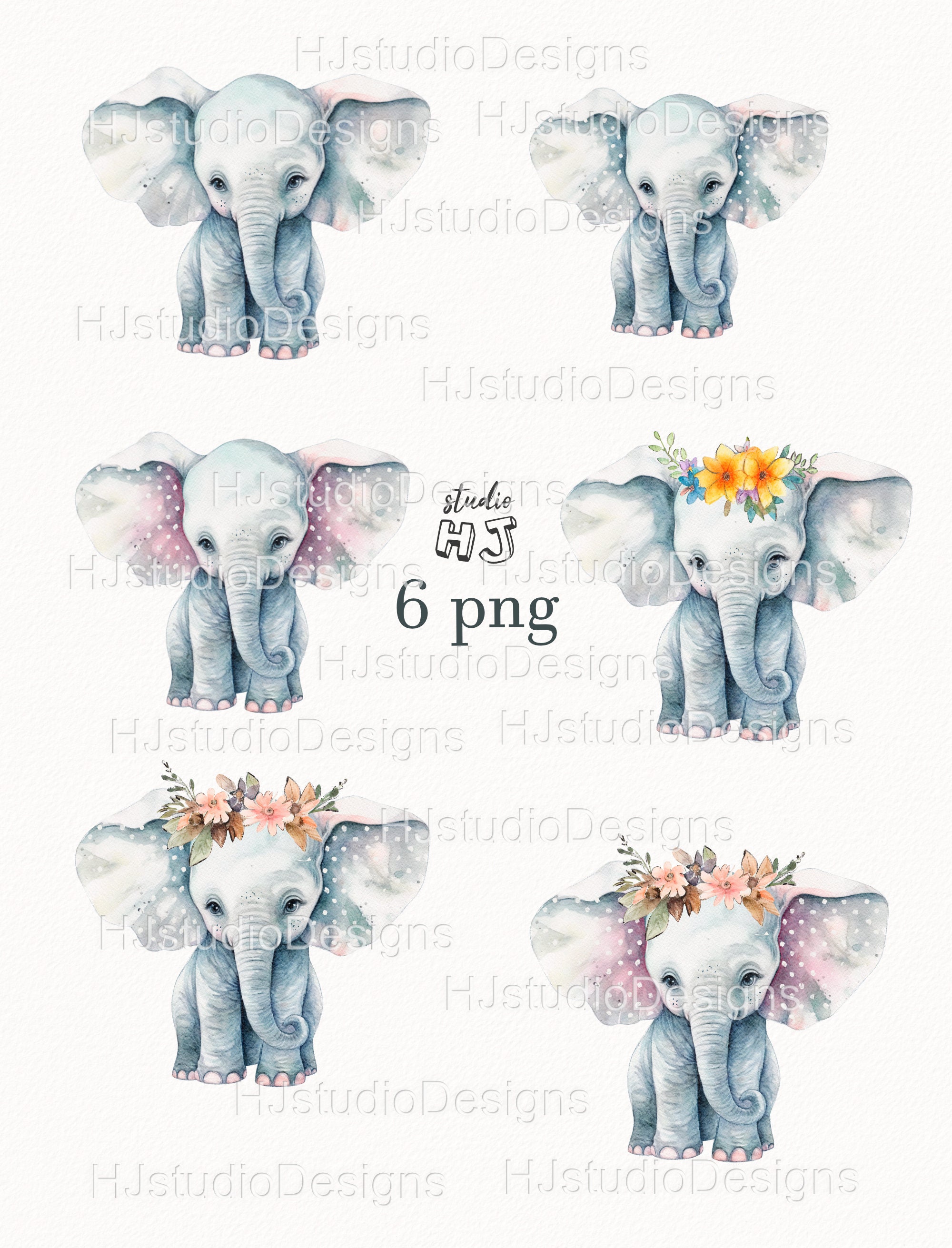 Watercolor Baby Elephant Clipart Png.digital Download - Etsy