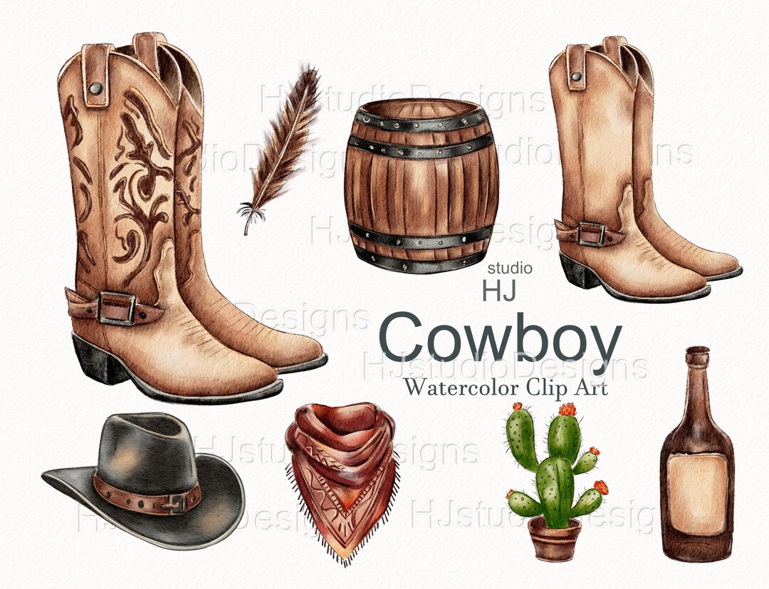 Watercolor Cowboy Clipart Png.handmade Western Clipart . Digital ...