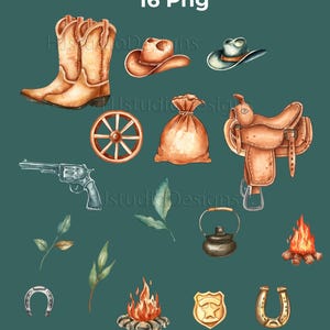 Watercolor Western Cowboy Clipart Bundle / Hand-painted Rustic Wild ...