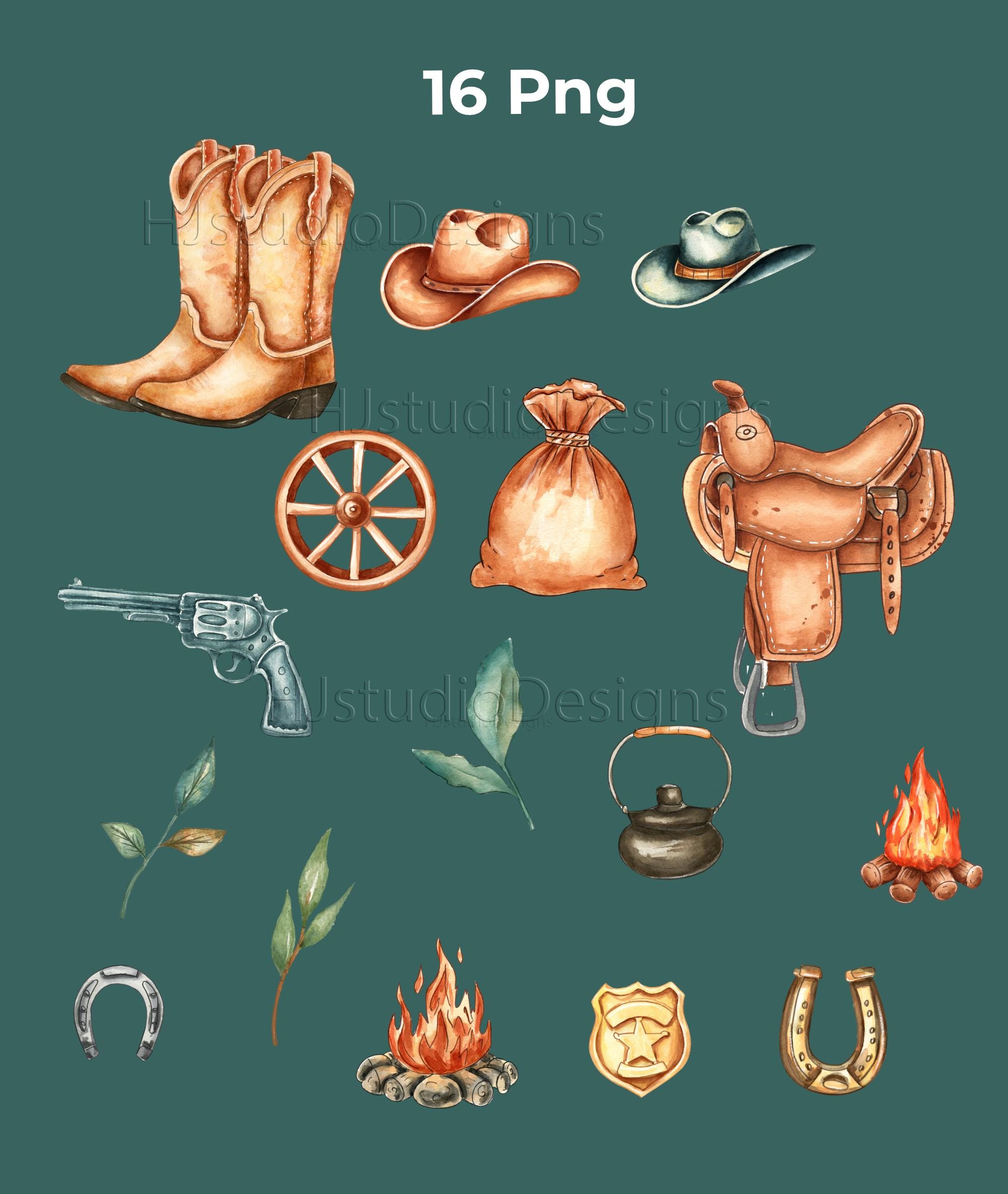 Watercolor Western Cowboy Clipart Bundle / Hand-painted Rustic Wild ...