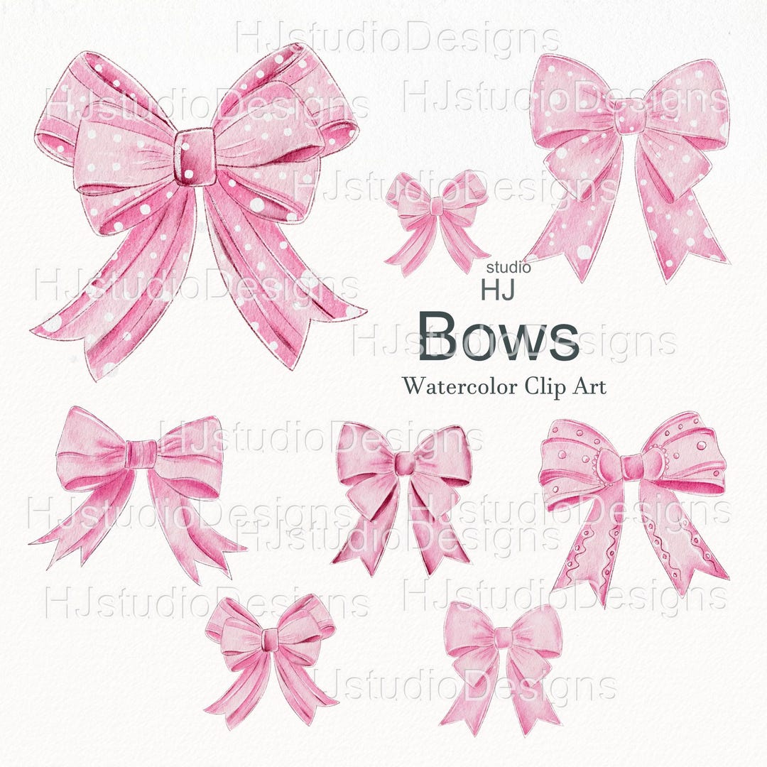 Watercolor Pink Bows Clipart Png.watercolor Pastel Clipart.digital ...