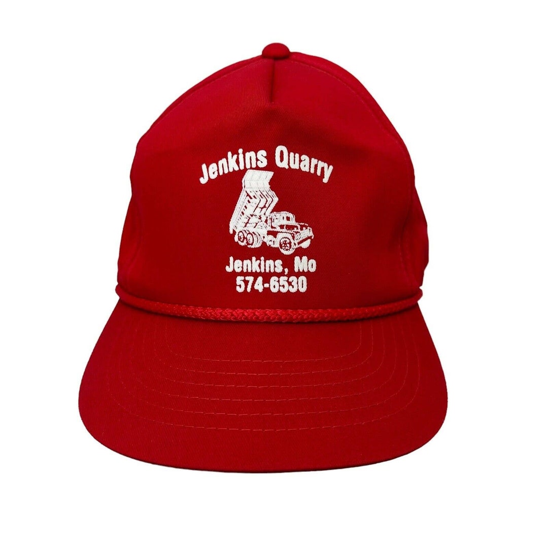 Vintage Hat Cap Red White Jenkins Quarry Dump Truck Snapback Adjustable ...