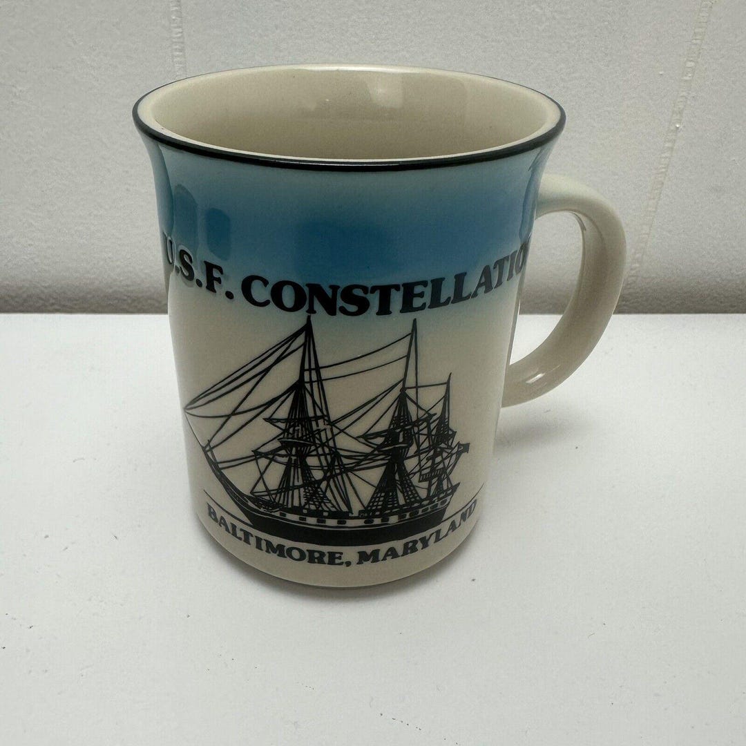 Vintage USF Constellation Mug Cup Beige Blue Baltimore Maryland Frigate ...