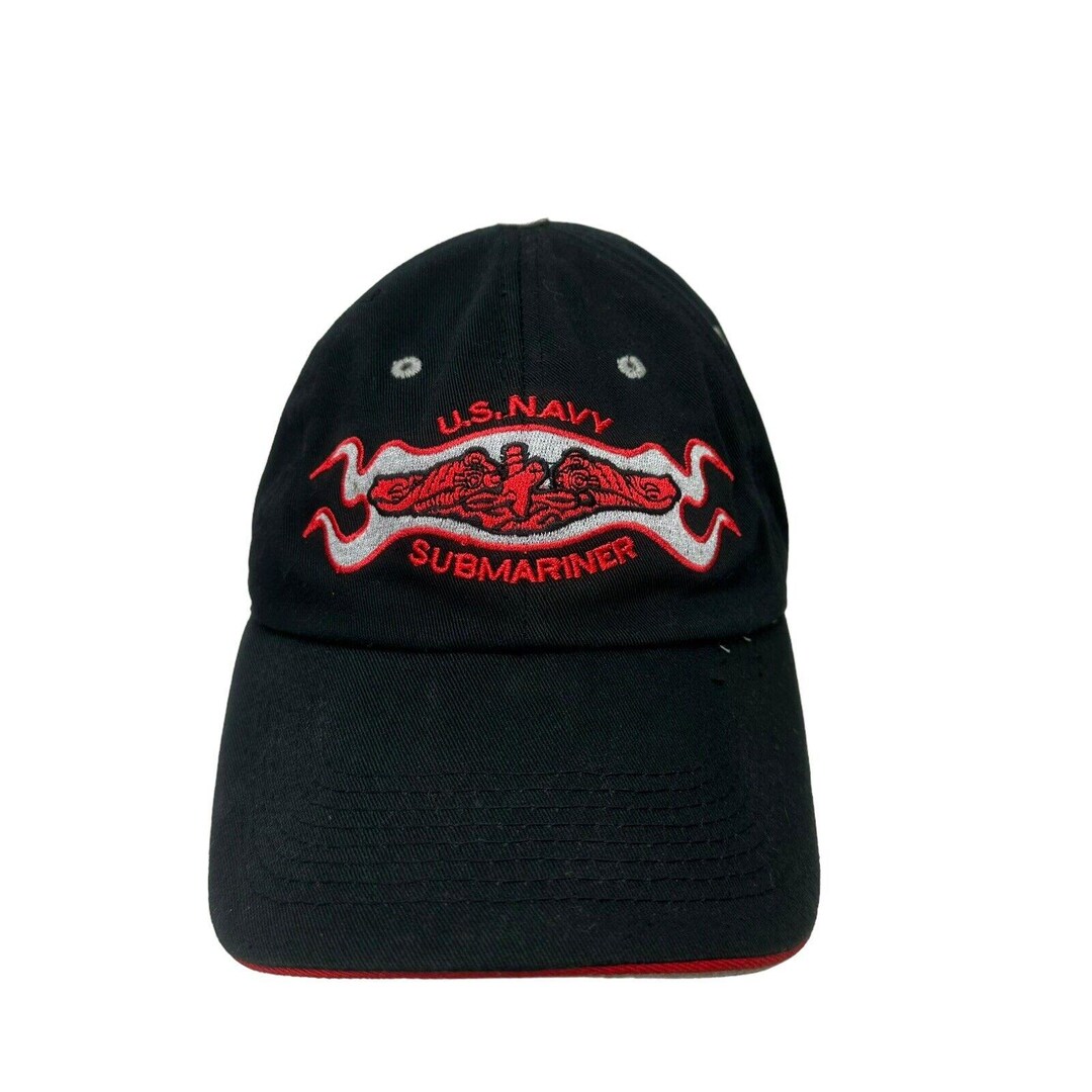 Vintage US NAVY Submariner Hat Cap Black Red Strapback Adjustable ...