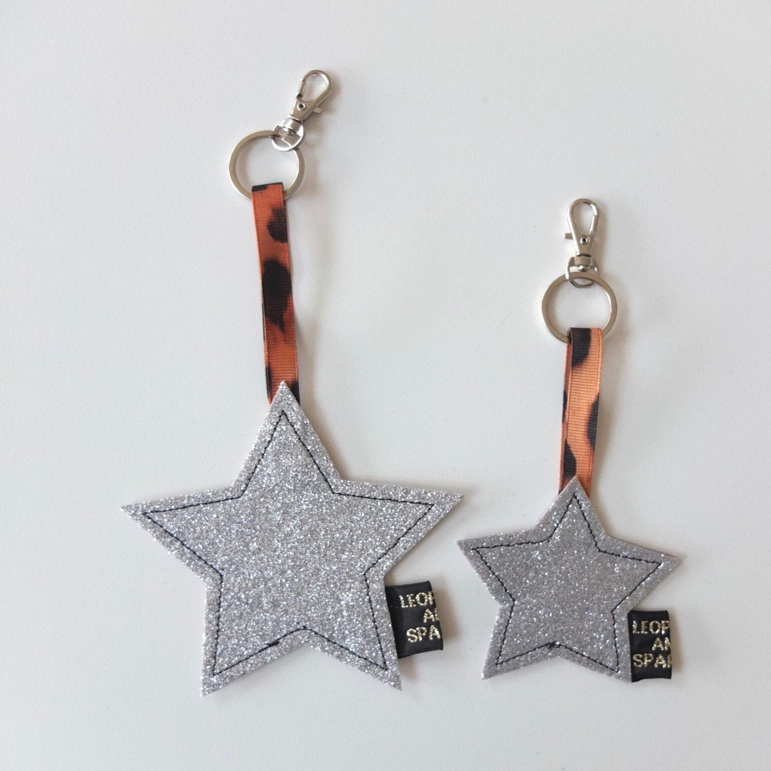 Large Sparkly Star Keyring / Bag Charm. Animal Print Ribbon. free UK ...