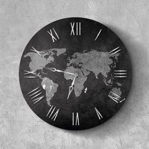 World Map Clock, Black Map Clock, Nautical Clock, Globe Wall Clock ...
