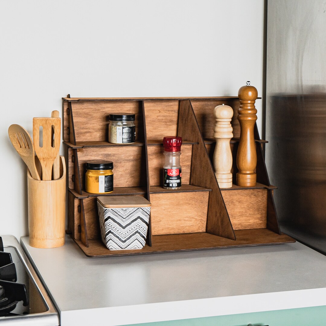 Spice Jar Organizer, Spice Jar Rack, Wood Spice Rack Countertop, Wood ...