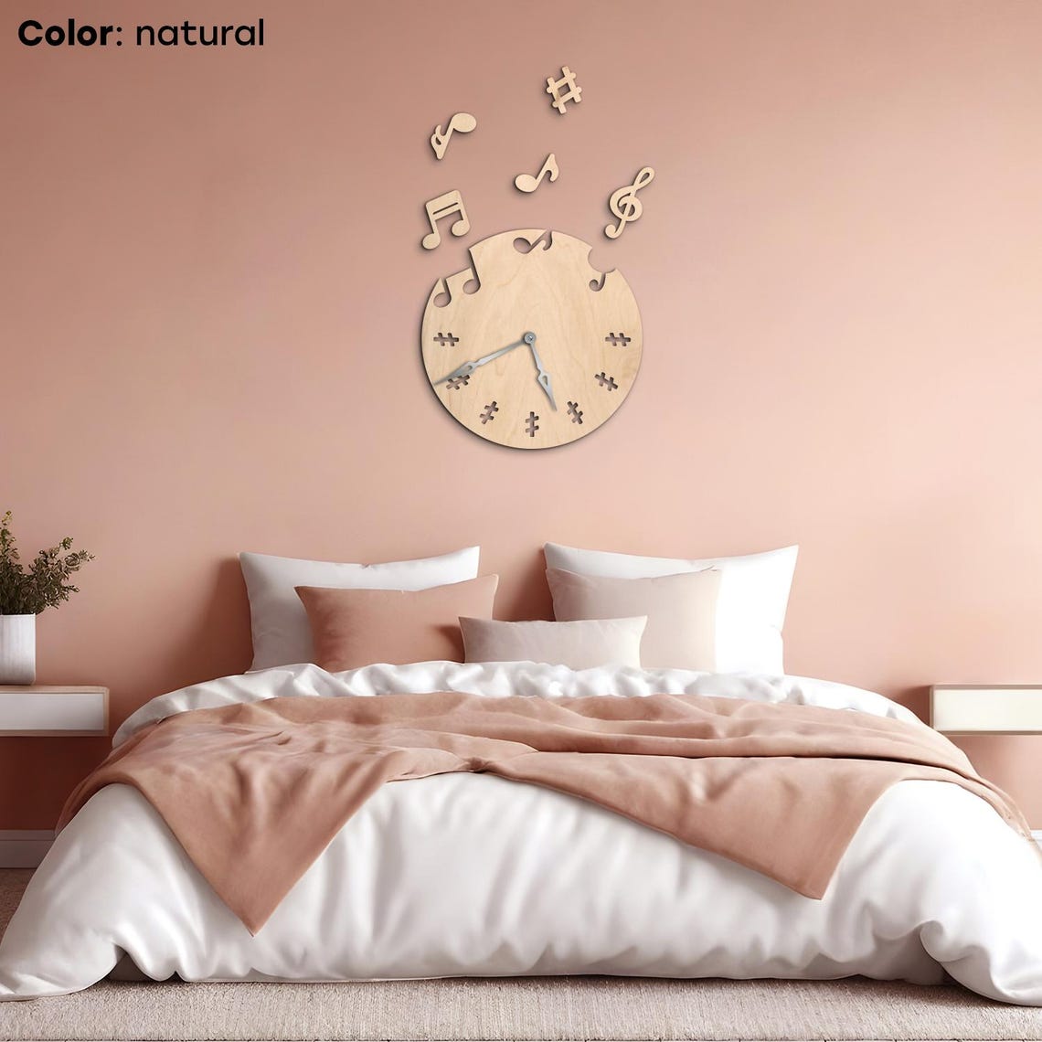 Wall Clock Music Theme, Wooden Clock Silent, Music Note Clock, Jazz ...