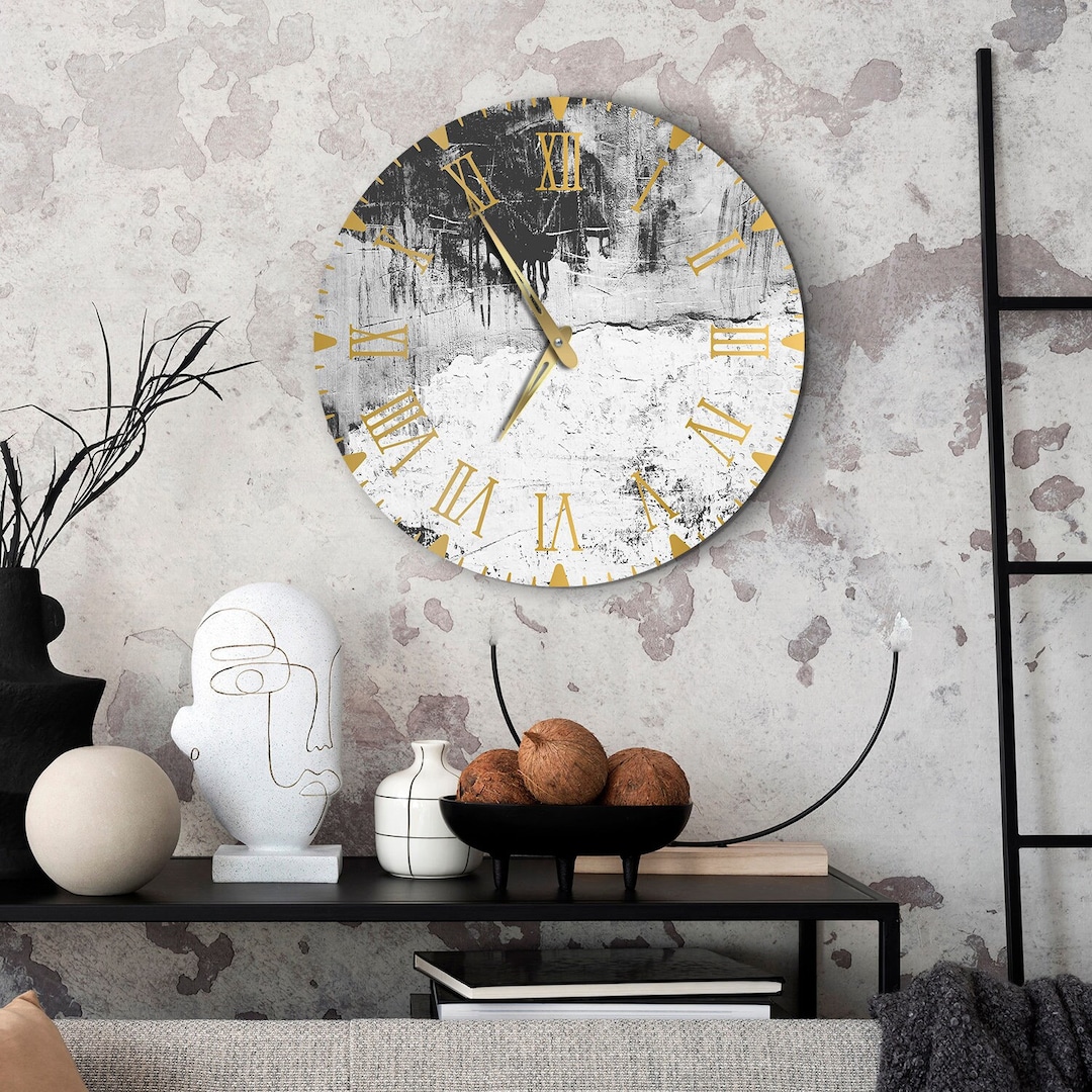 Black and White Wall Clock, White and Gold Wall Clock, Large Wall Clock ...