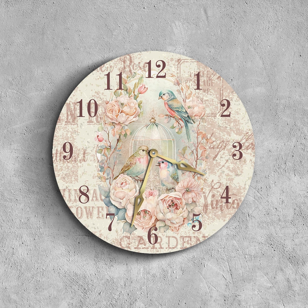 Bird Wall Clock, Shabby Chic Clock, Vintage Wall Clock, Unique Wall ...