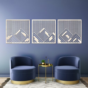 Mountain With Lines Panel, Mountain Wall Hanging, Geometric Wooden Wall ...