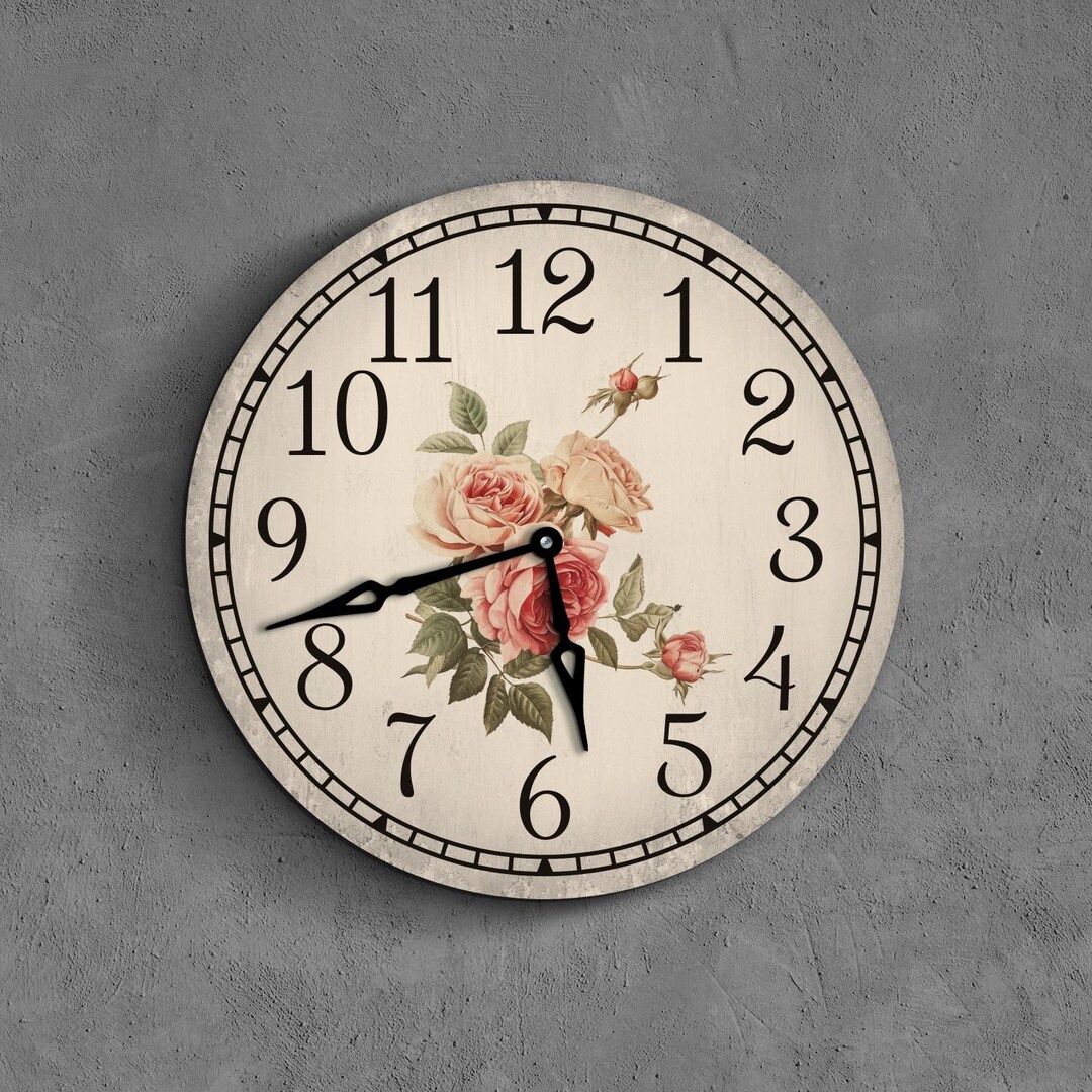 Rose Clock, Flower Wall Clock, Floral Wall Clock, Cottage Core Clock ...