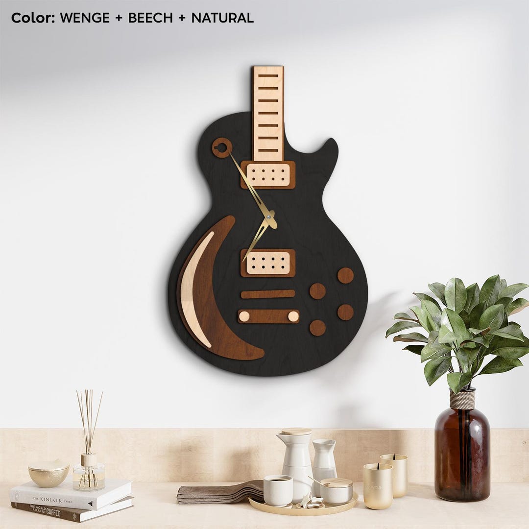 Guitar Wall Clock, Wall Guitar Gift, Guitar Room Decor, Musician Clock ...
