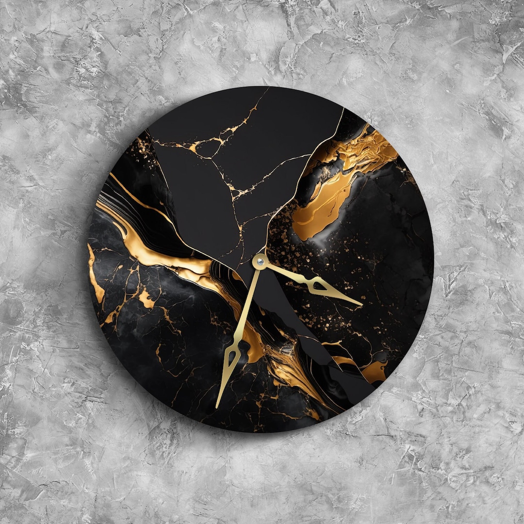 Resin Wall Clock, Black and Gold Wall Clock, Epoxy Wall Clock, Modern ...