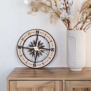 Compass Rose Clock, Wind Rose Clock, Ocean Clock, Wall Clock Unique ...