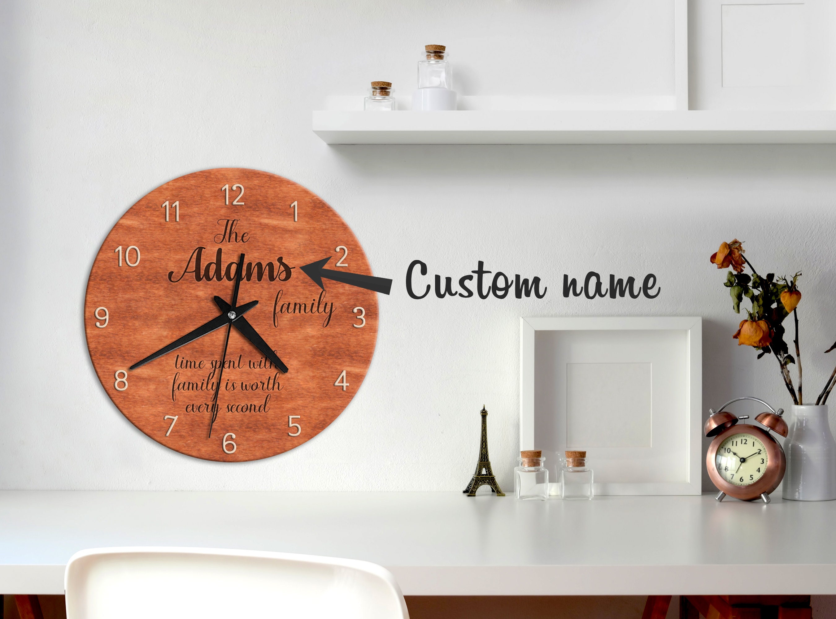 Family name clockPersonalized wood wall clockWall clock | Etsy