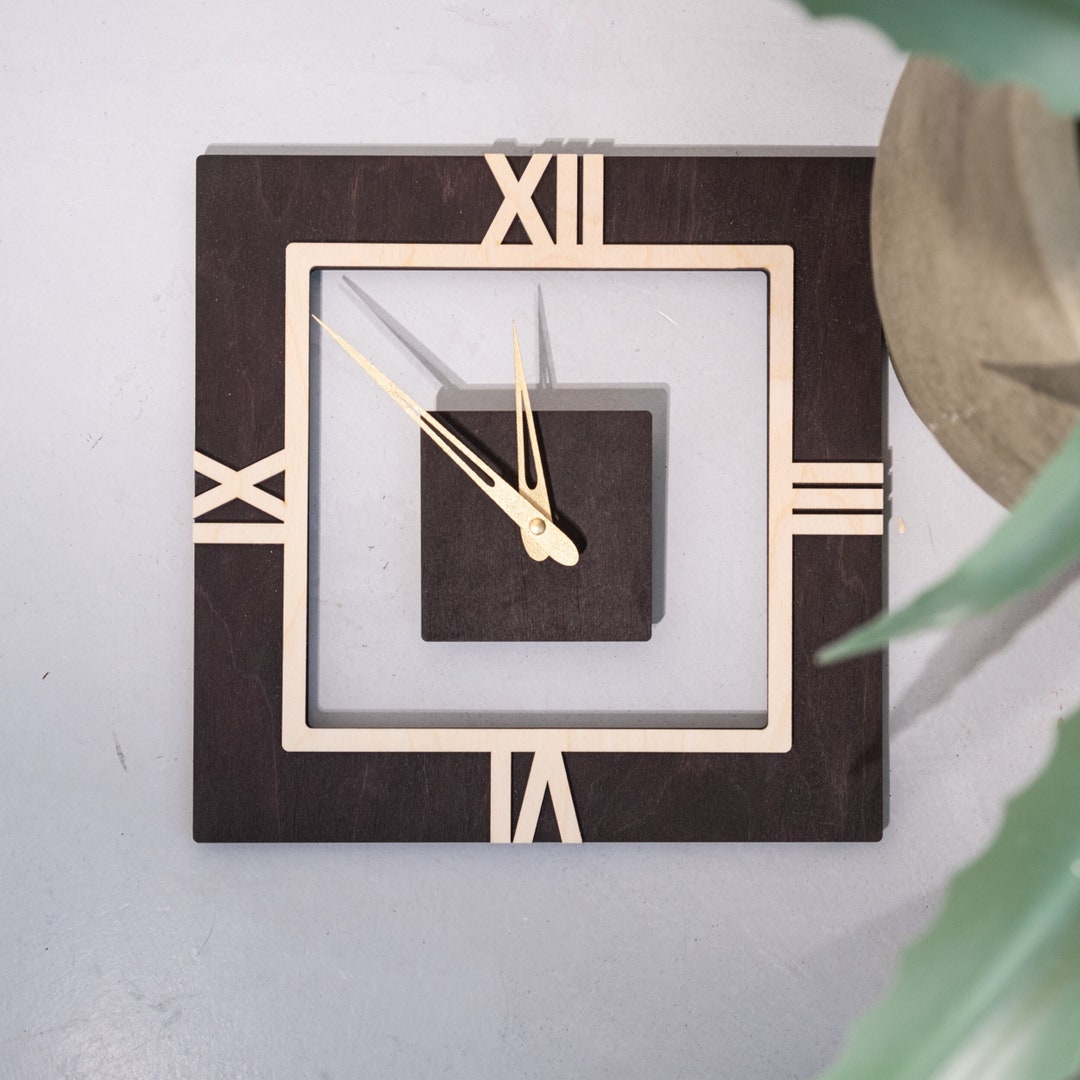 Modern Wall Clock Large, Wooden Wall Clock, Square Wall Clock, Kitchen ...