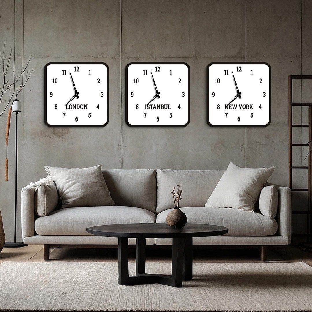 Custom Time Zone Wall Clock, Multi Time Zone Clock, City Wall Clock ...