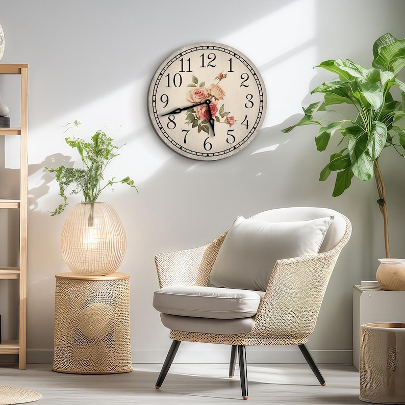 Rose Clock, Flower Wall Clock, Floral Wall Clock, Cottage Core Clock ...